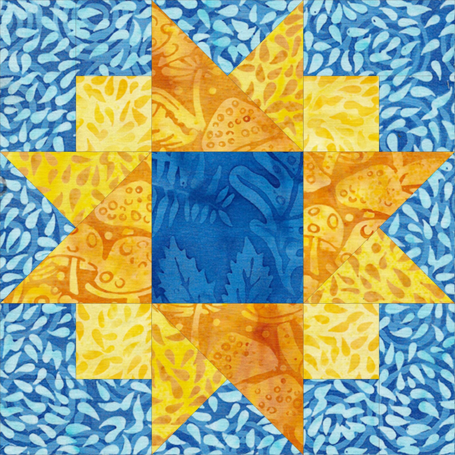 May Roses PDF Quilt Pattern Yellow and Blue, Large or Small Patchwork ...