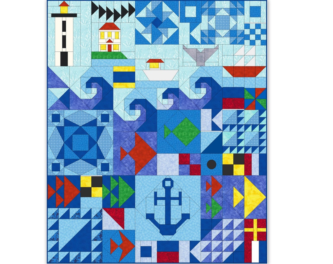 Nautical Sampler Quilt Pattern: Seashore Blocks (60x72) (PDF Download ...