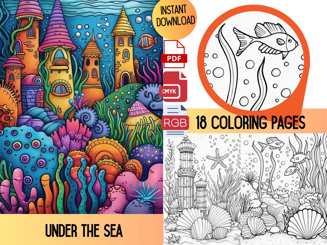 Under the Sea Coloring Book, Ocean Animals, Mermaid Houses (PDF) - Etsy
