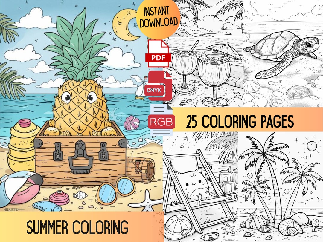Beach Coloring Book, Summer Coloring Book, Adult Beach Coloring Pages ...