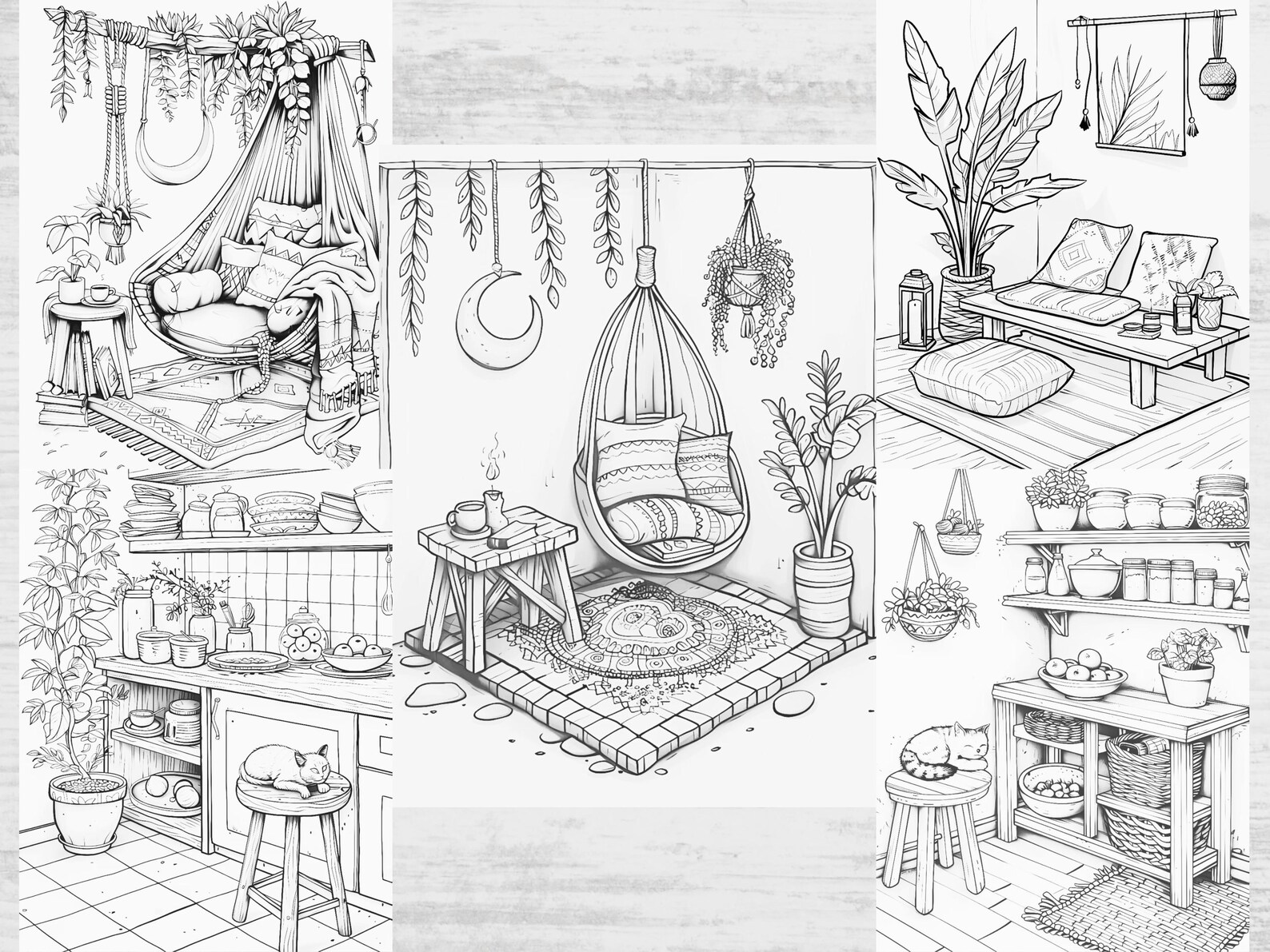 Boho Room Coloring Pages, Adult Coloring Book (digital Download) - Etsy