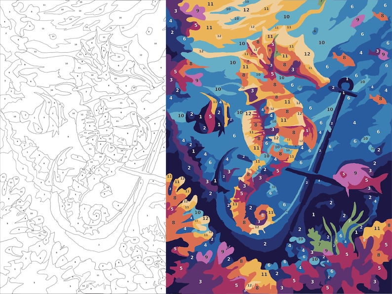 Ocean Color by Number Drawings, Relaxing Coloring Pages (PDF & PNG) - Etsy