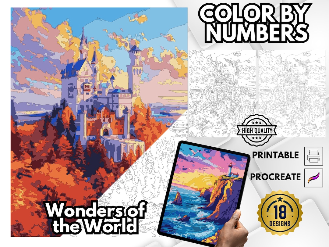 Color by Number Landscape, Printable Color by Number, Relaxing Coloring ...