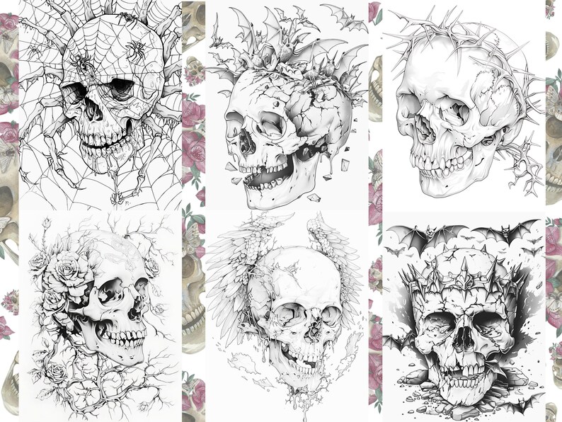 Skull Coloring, Adult Coloring Pages Skulls, Adult Skull Coloring Book ...