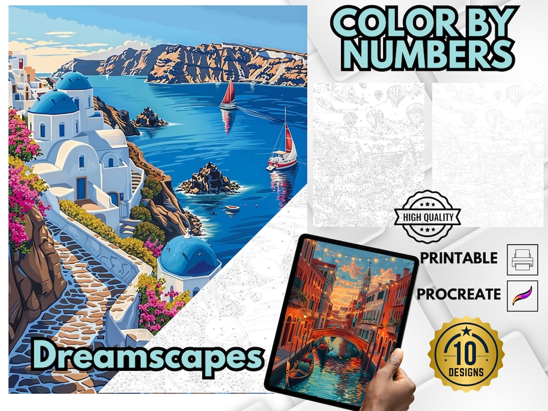 Scenic Color by Number Pages, Relaxing Landscape Printable (PDF) - Etsy