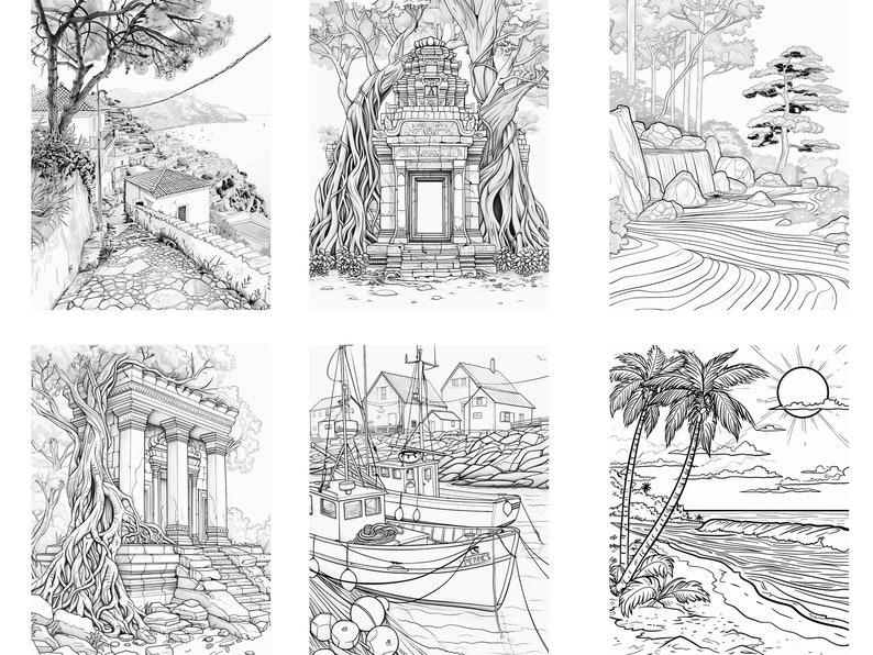 Relaxing Landscape Coloring Pages, Nature Scenery (digital Download) - Etsy