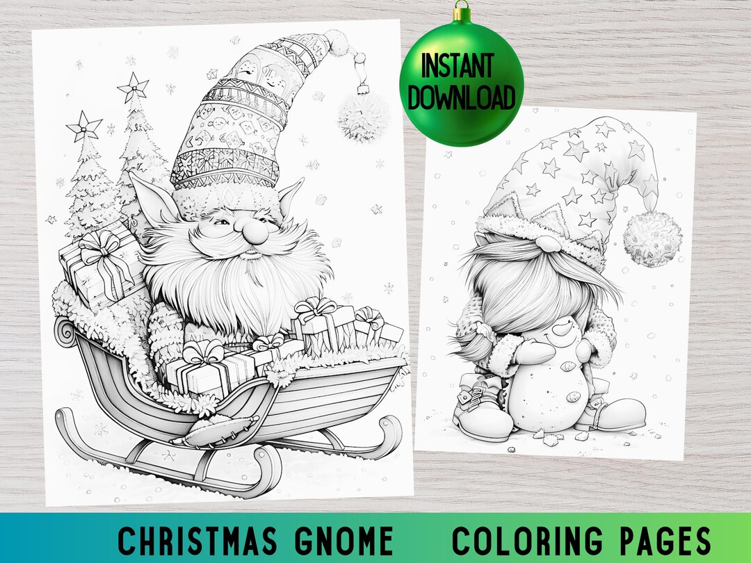 Christmas Gnome Coloring Pages, Holiday Snow Scenes (digital Download ...