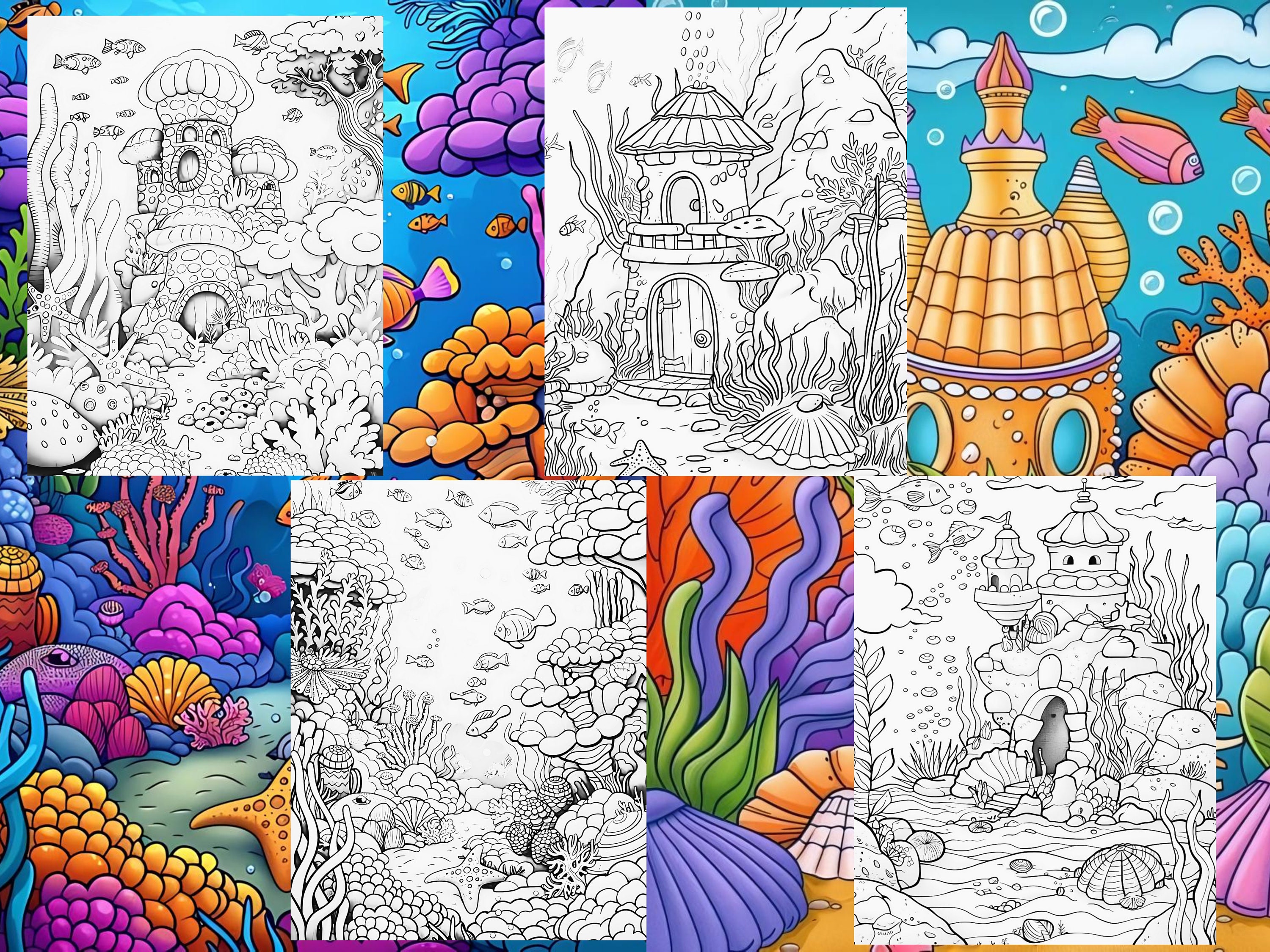 Under the Sea Coloring Book, Ocean Animals, Mermaid Houses (PDF) - Etsy