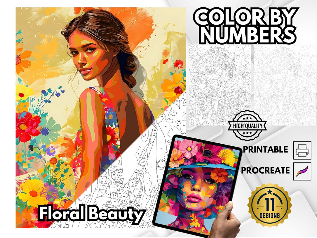 Color by Number Floral Pages for Adults, Women and Flowers, Relaxing ...