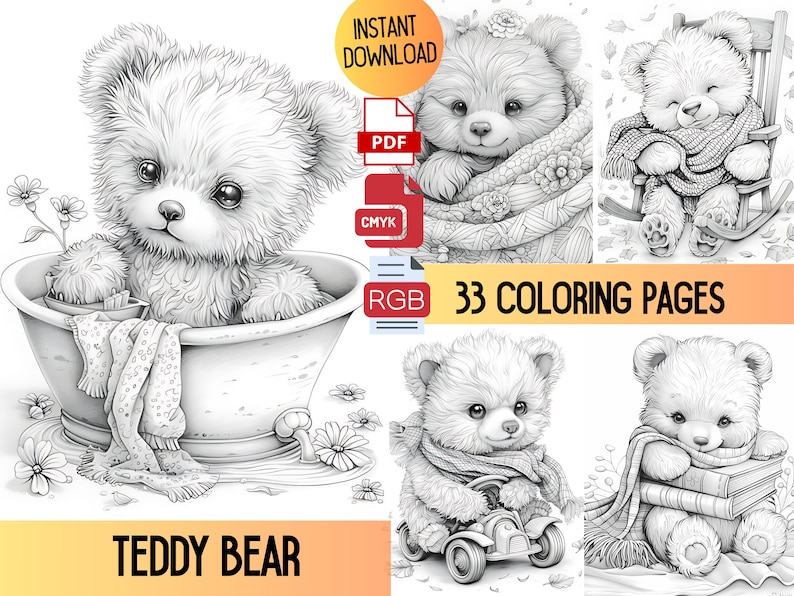 Teddy Bear Coloring Pages, Teddy Bear Coloring Book, Cute Bear Coloring ...