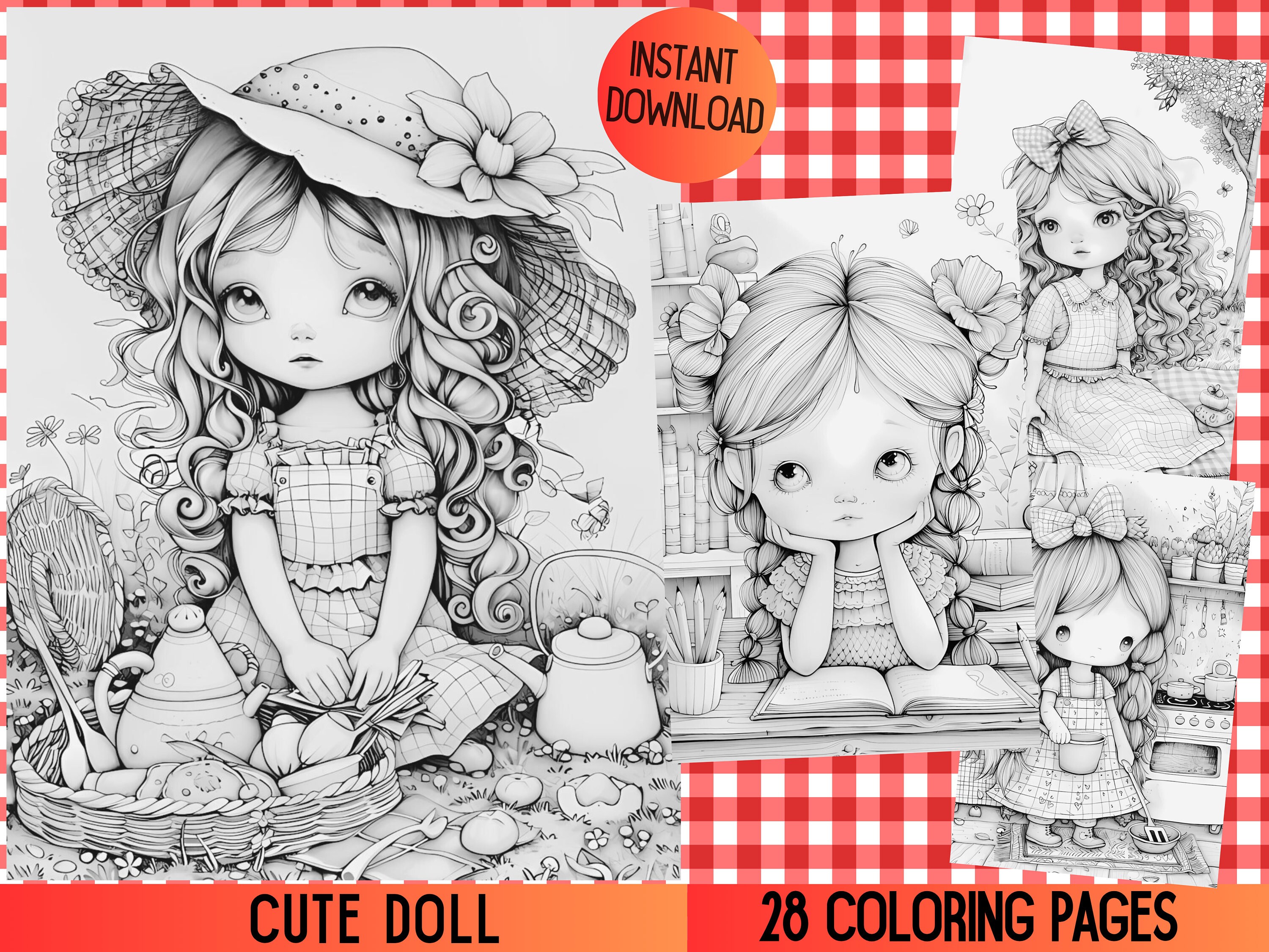 Doll Coloring Page, Printable Doll Coloring Pages, Cute Doll Coloring ...