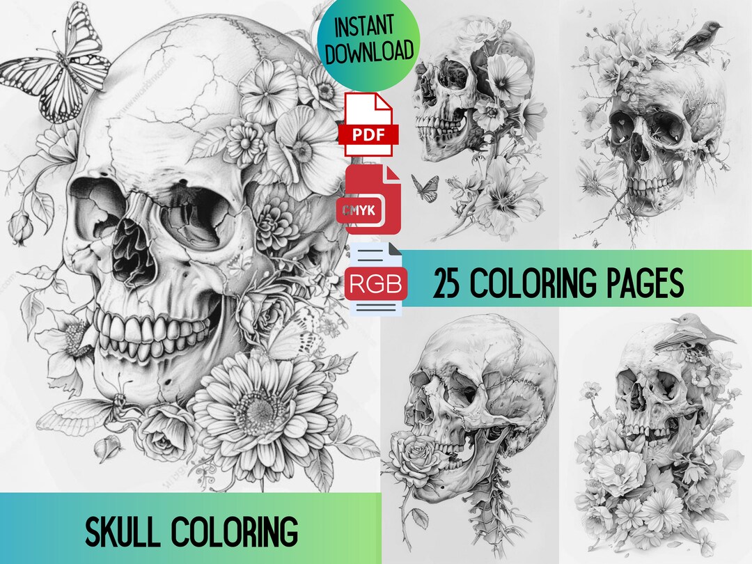 Skull Coloring, Adult Coloring Pages Skulls, Adult Skull Coloring Book ...