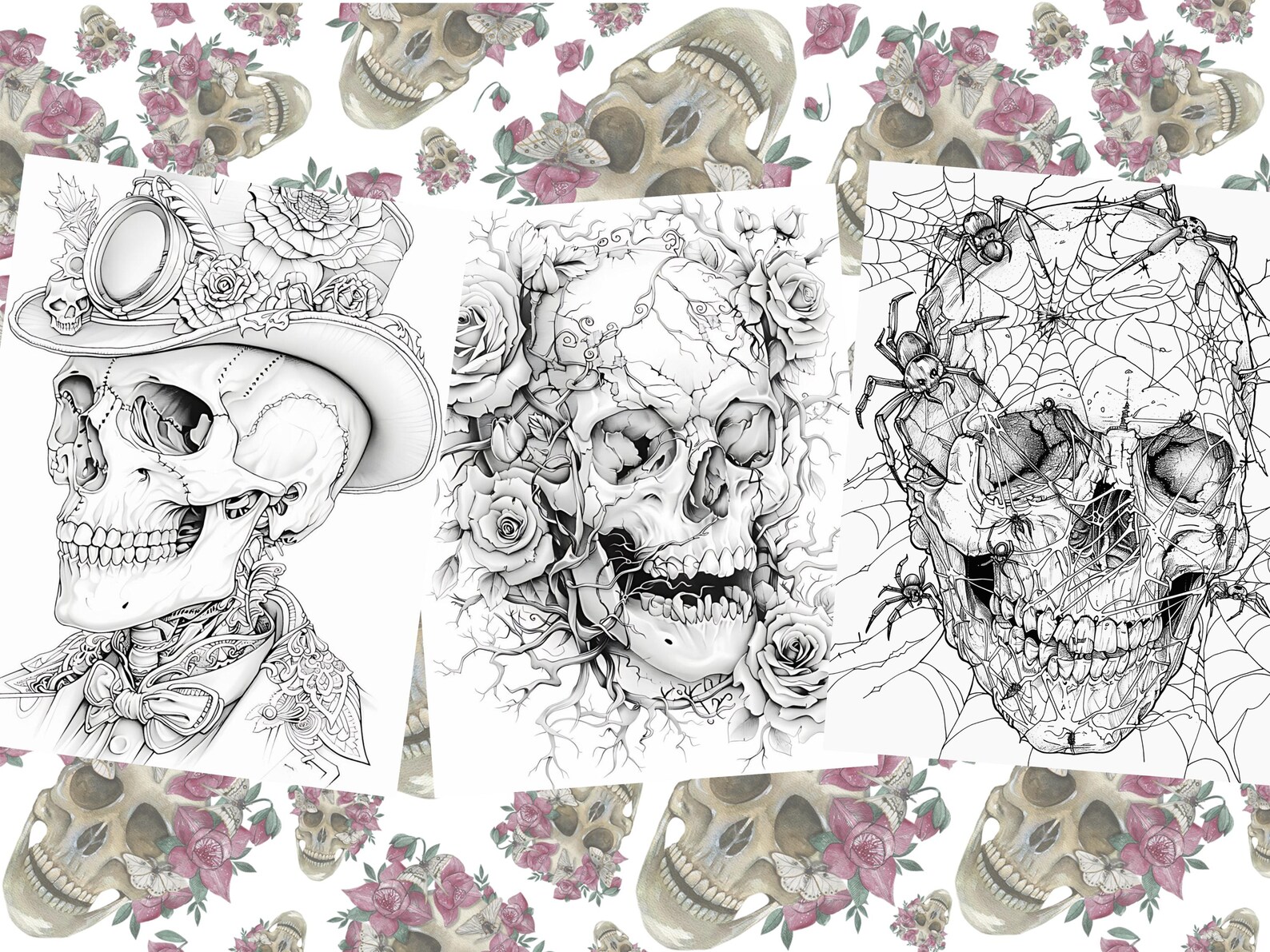 Skull Coloring, Adult Coloring Pages Skulls, Adult Skull Coloring Book ...