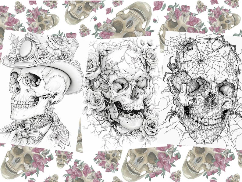 Skull Coloring, Adult Coloring Pages Skulls, Adult Skull Coloring Book ...