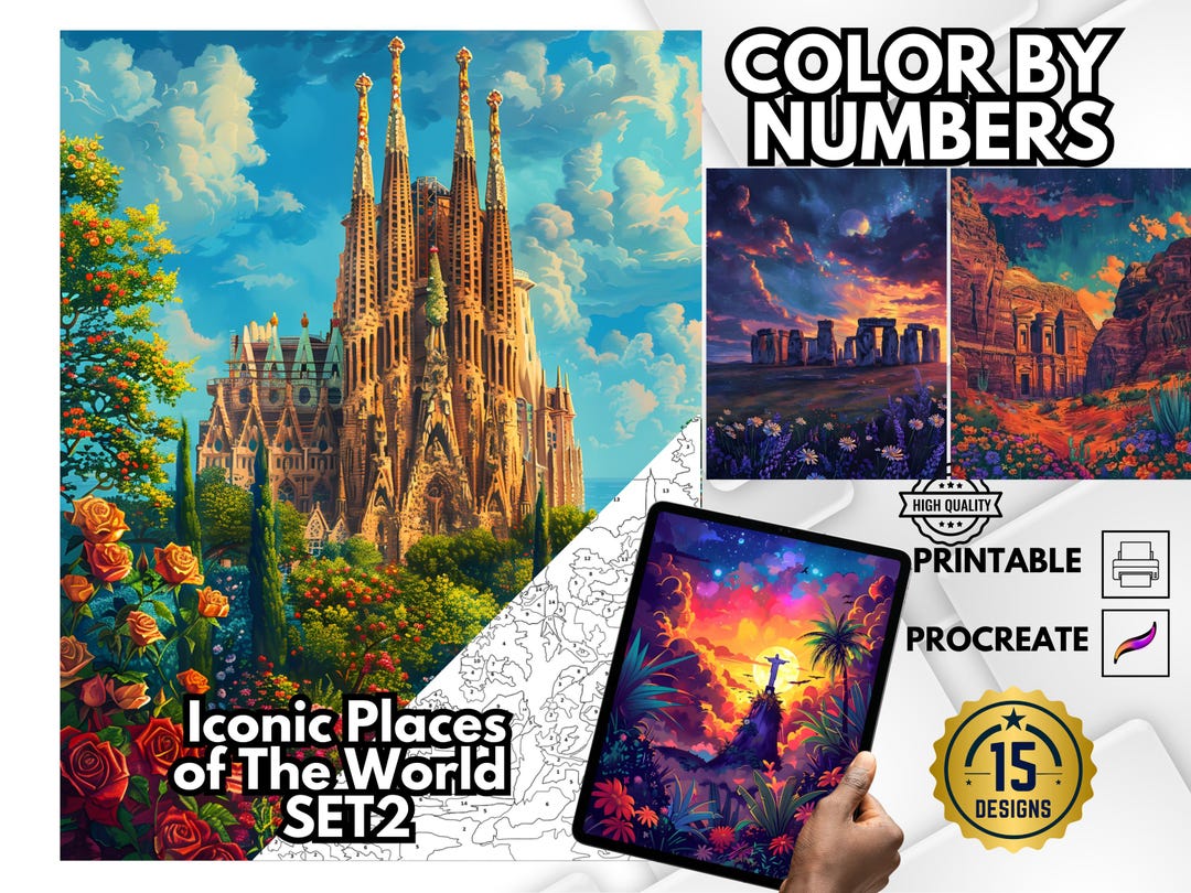 Landscape Color by Number Book – World Landmarks Art (PDF & PNG) - Etsy