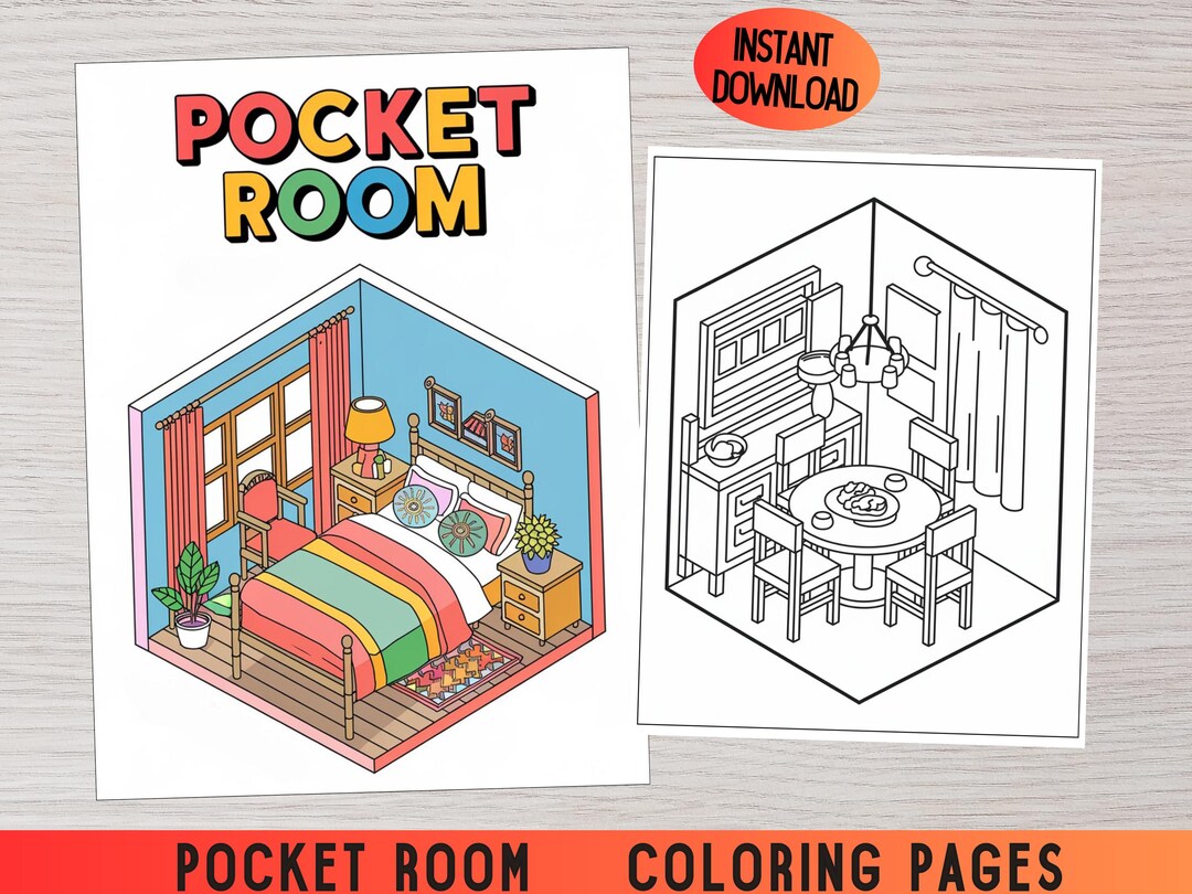 Isometric Room Coloring Pages, Pocket Room Designs (digital Download ...
