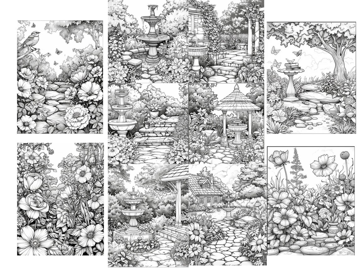 Floral Garden Coloring Pages, Digital Coloring, Gardens Coloring ...