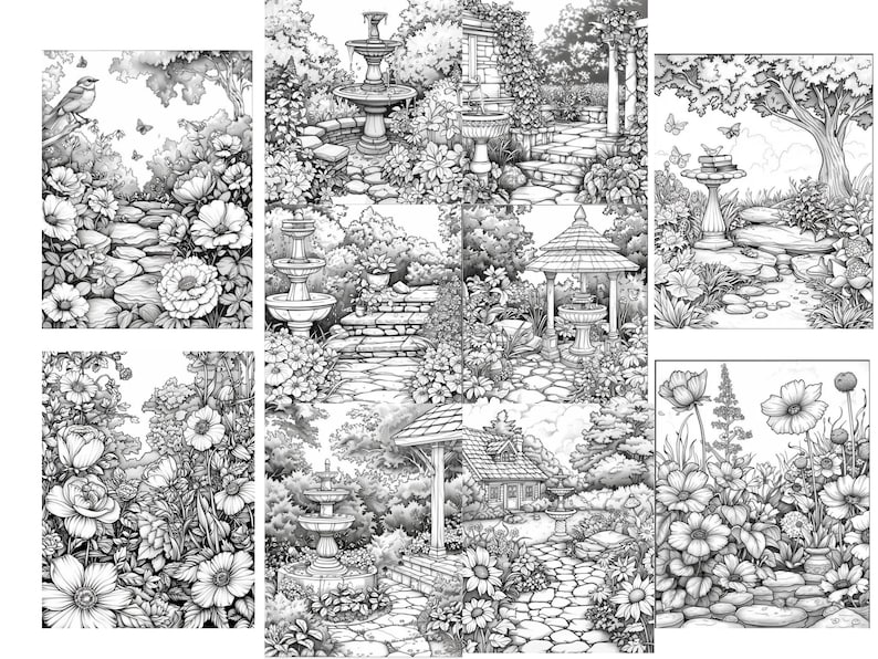 Floral Garden Coloring Pages, Digital Coloring, Gardens Coloring ...