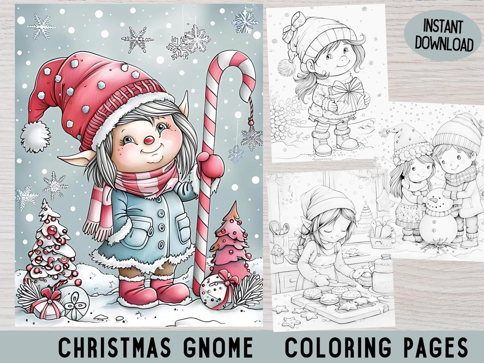 Christmas Gnome Coloring Pages, Holiday Snow Scenes (digital Download ...