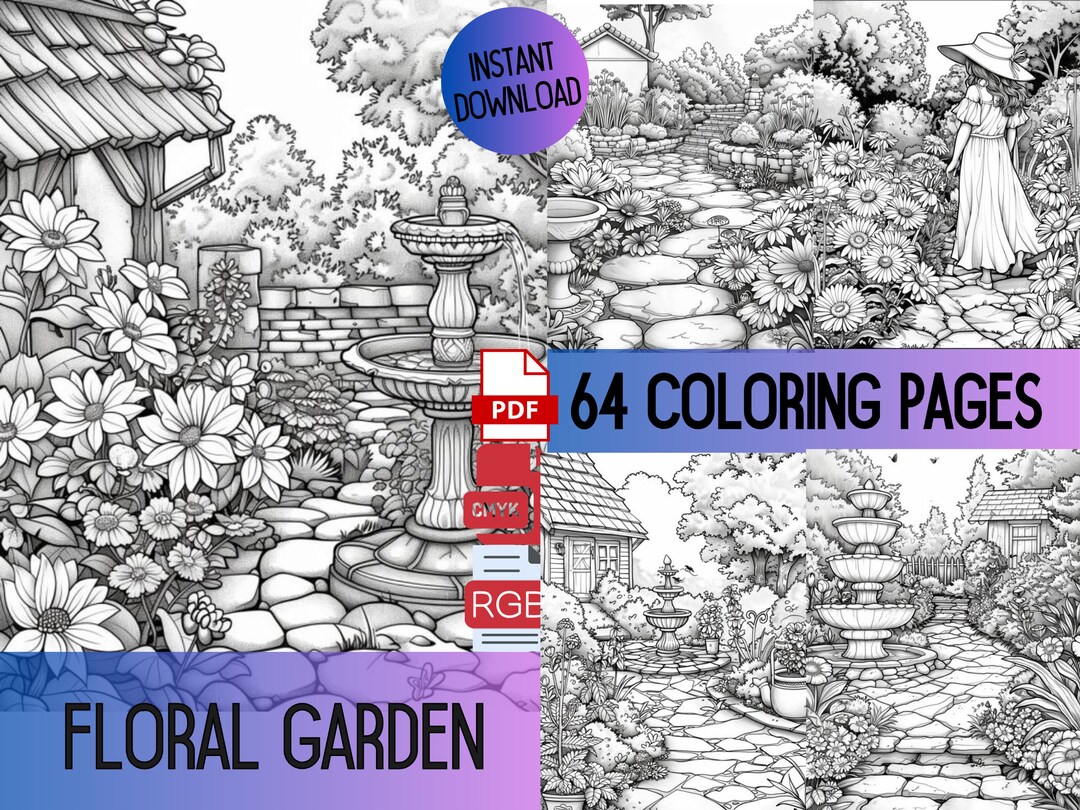 Floral Garden Coloring Pages, Digital Coloring, Gardens Coloring ...