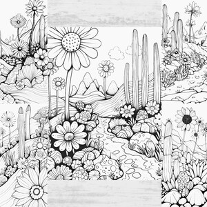 Desert Landscape Coloring Pages – Cactus & Sunset, Zentangle Art ...