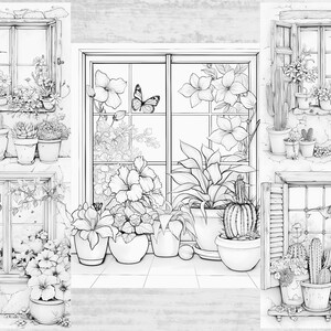 Floral Window Coloring Pages, Printable Botanical Art (digital Download ...