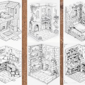 Isometric Coloring Room, Medieval Coloring, Cute Room Coloring, Pocket ...