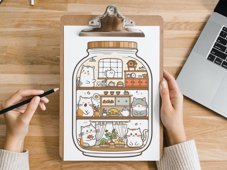 Kawaii Cat Coloring Pages, Cats in Jars (digital Download) - Etsy