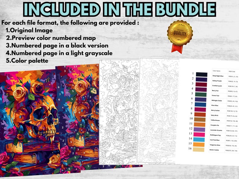Gothic Skull Color by Number Pages, Adult Coloring Book (PDF) - Etsy