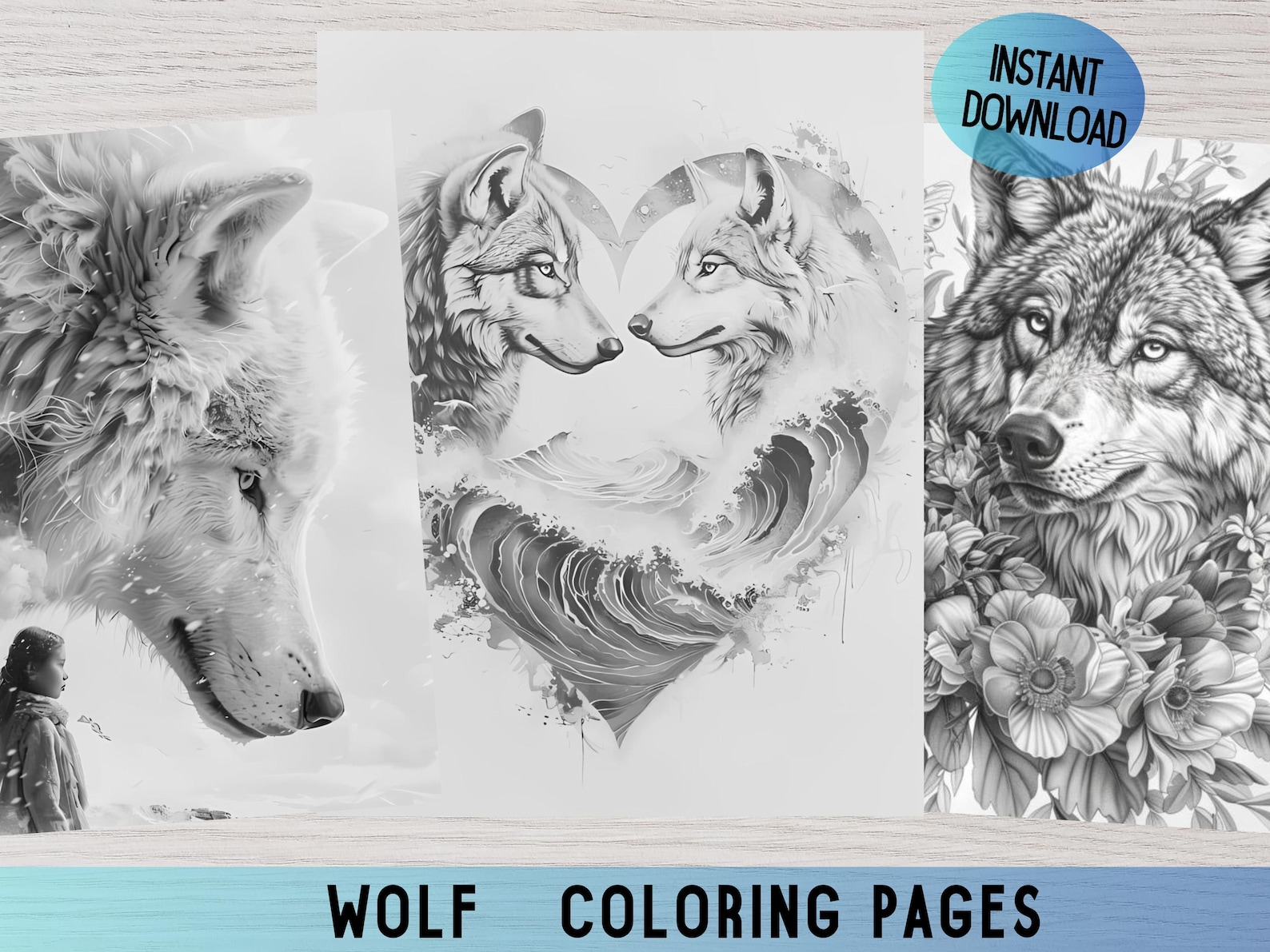 Realistic Wolf Coloring Pages, Adult Animal Coloring (digital Download ...