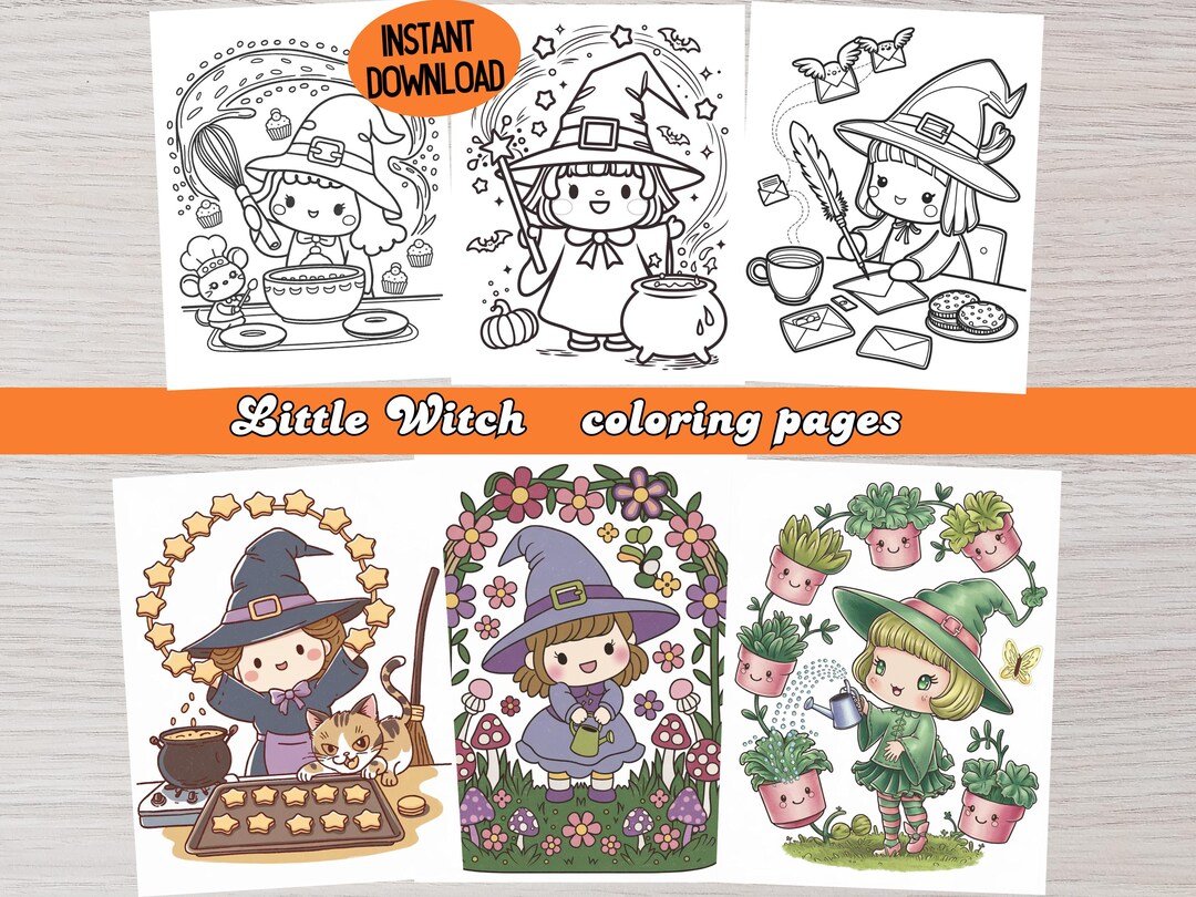 Witchy Coloring Pages, Printable Witch Coloring Pages, Adult and Kids ...