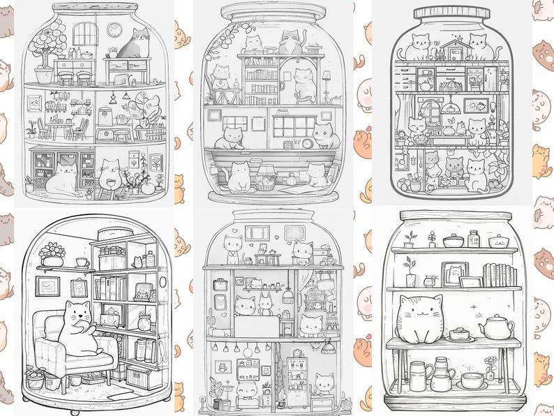Kawaii Cat Coloring Pages, Cats in Jars (digital Download) - Etsy