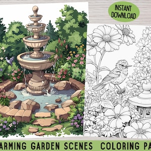 Floral Garden Coloring Pages, Digital Coloring, Gardens Coloring ...
