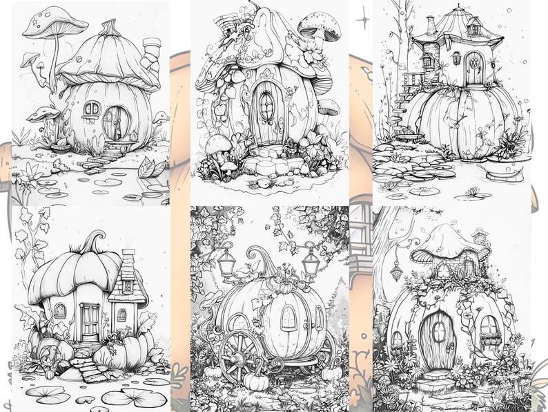 Pumpkin Houses and Carriages Coloring Book, Autumn Fantasy (PDF Pattern ...
