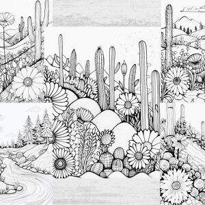 Desert Landscape Coloring Pages – Cactus & Sunset, Zentangle Art ...