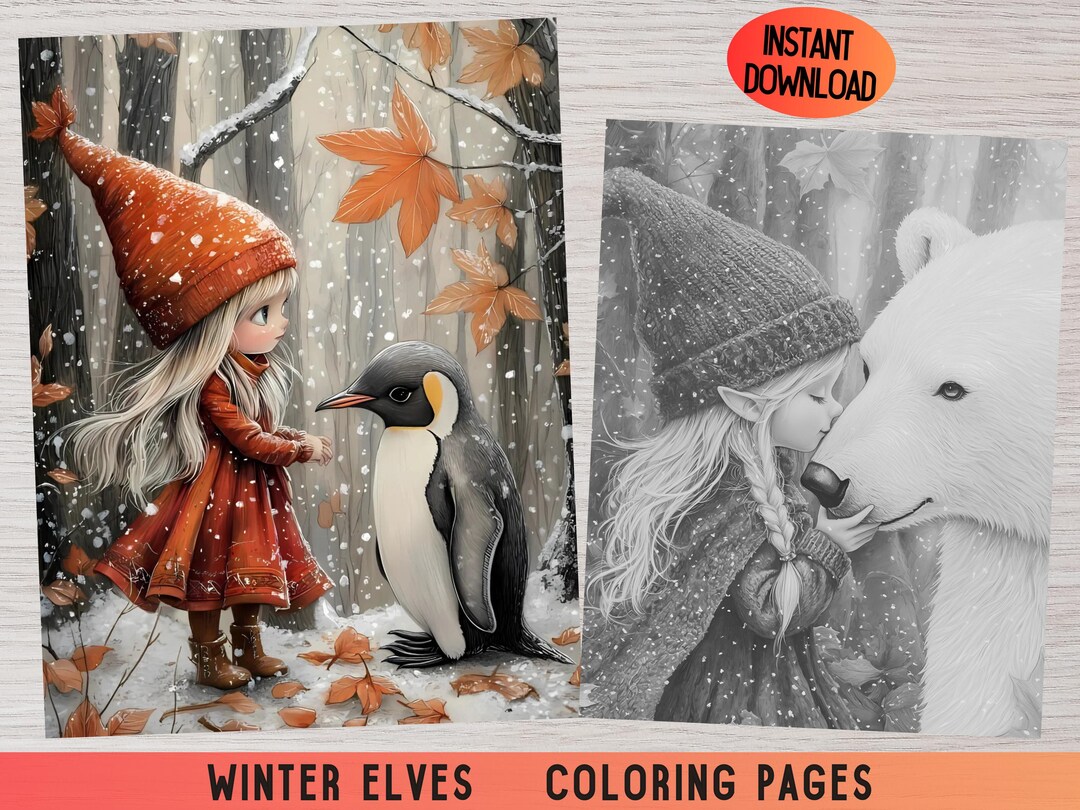 Winter Elves Coloring Pages, Fantasy Coloring Book (digital Download ...