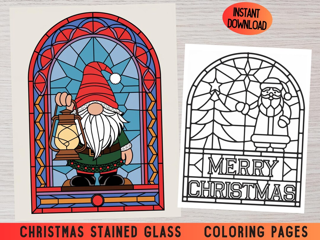 Stained Glass Christmas Coloring Pages, Adult & Kids (PDF Pattern) - Etsy