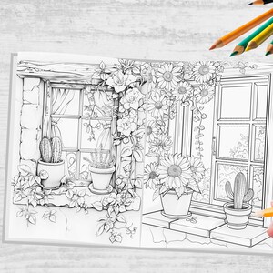 Floral Window Coloring Pages, Printable Botanical Art (digital Download ...