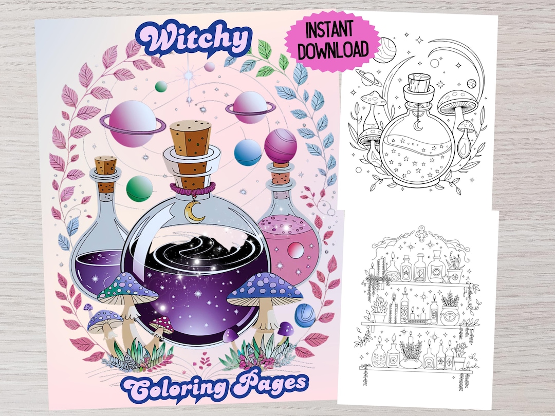 Witch Coloring Pages, Witchy Coloring, Printable Coloring, Digital ...