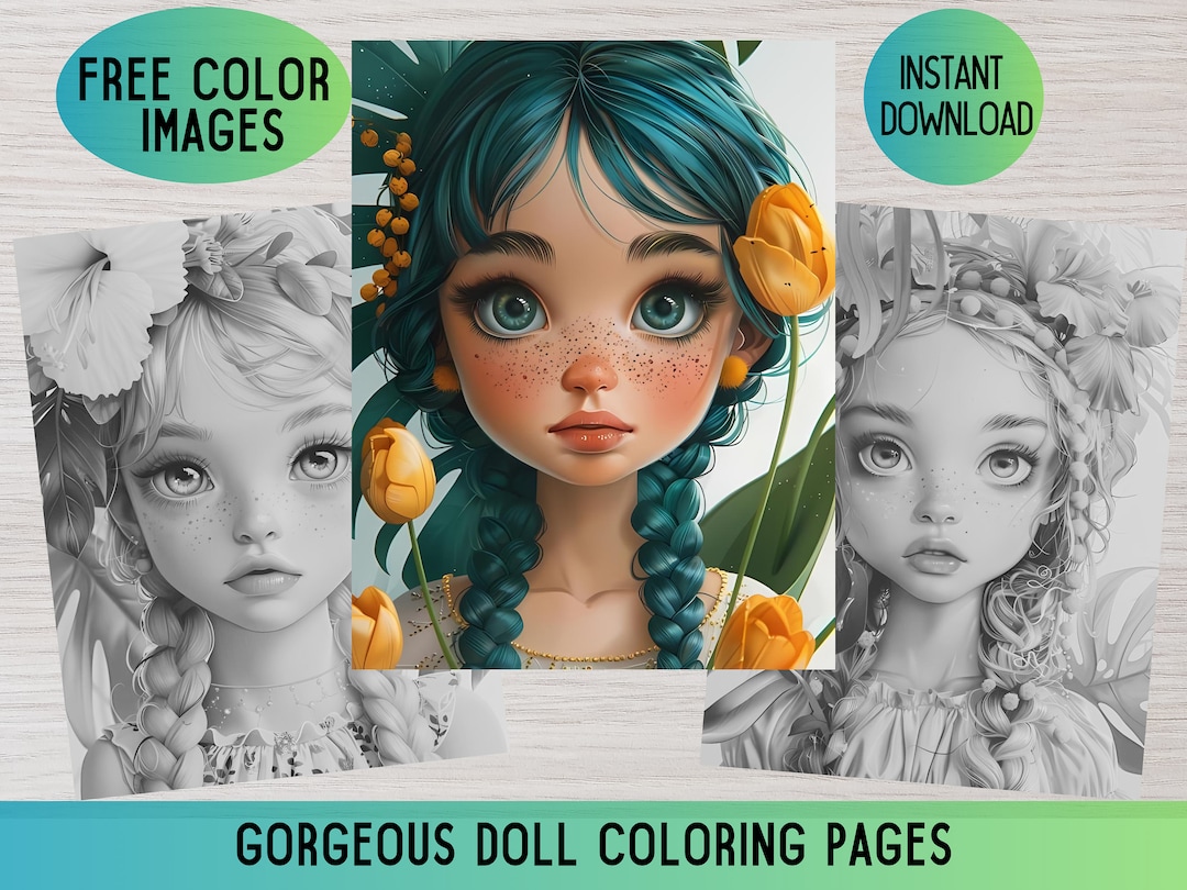 Floral Doll Grayscale Coloring Book, Printable Pages (digital Download ...