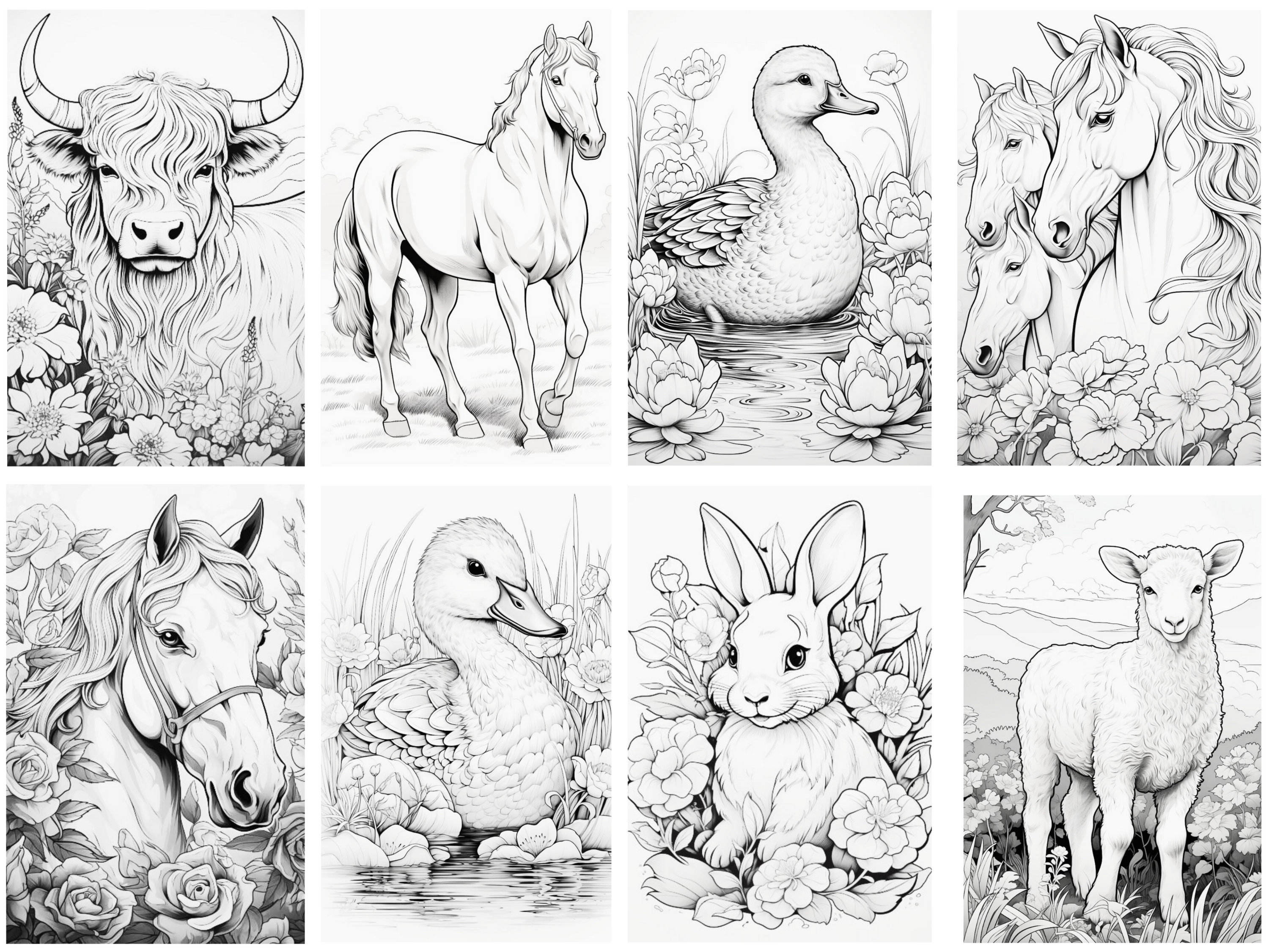 Farm Animals Coloring Pages, Adult & Kids Coloring Book (PDF) - Etsy