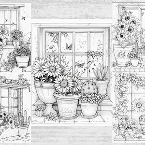 Floral Window Coloring Pages, Printable Botanical Art (digital Download ...