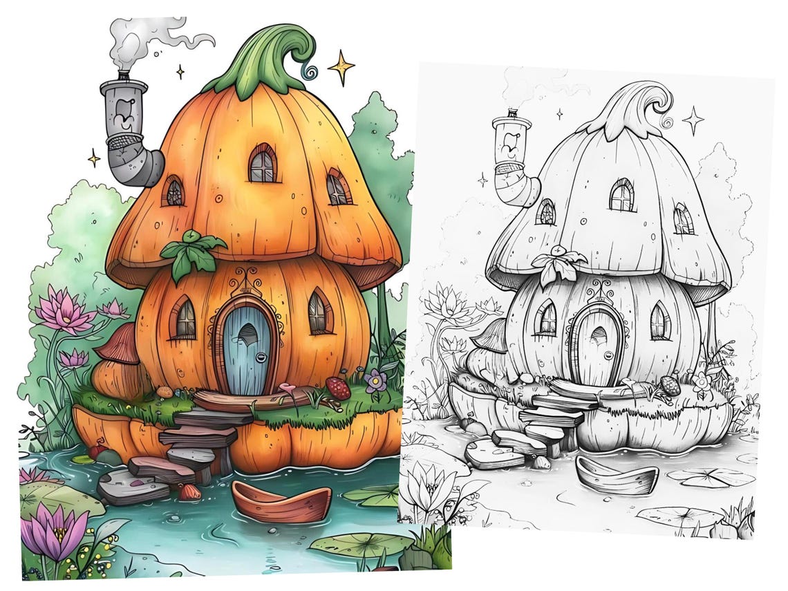 Pumpkin Houses and Carriages Coloring Book, Autumn Fantasy (PDF Pattern ...