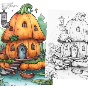 Pumpkin Houses and Carriages Coloring Book, Autumn Fantasy (PDF Pattern ...