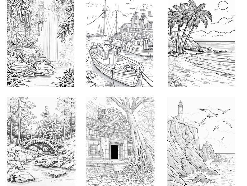 Relaxing Landscape Coloring Pages, Nature Scenery (digital Download) - Etsy