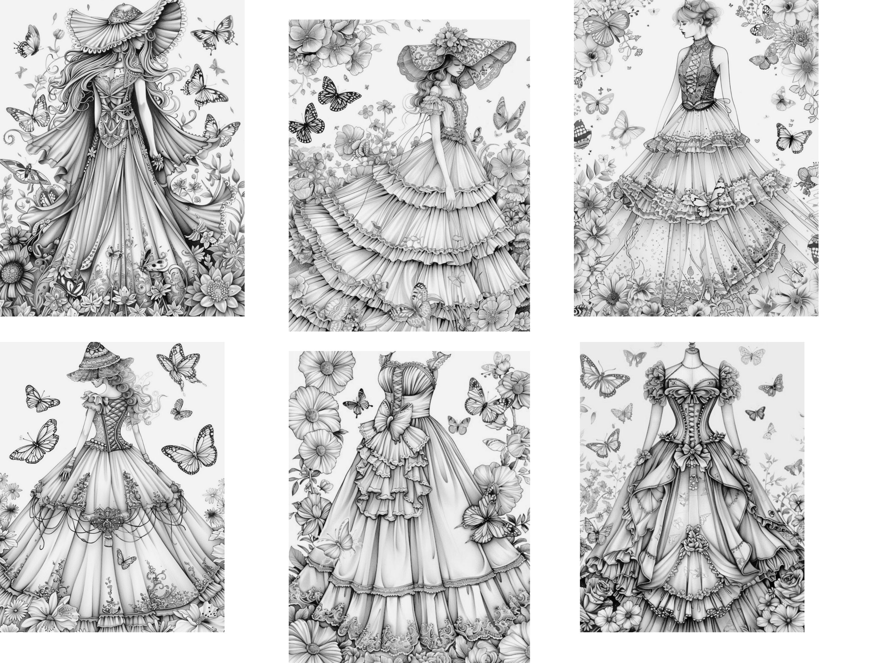 Dress Coloring Book, Flower Dress Coloring Pages, Fantasy Coloring ...