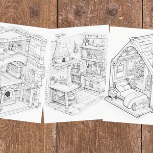 Isometric Coloring Room, Medieval Coloring, Cute Room Coloring, Pocket ...