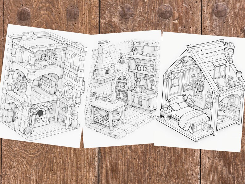 Isometric Medieval Room Coloring Pages for Adults (PDF Pattern) - Etsy
