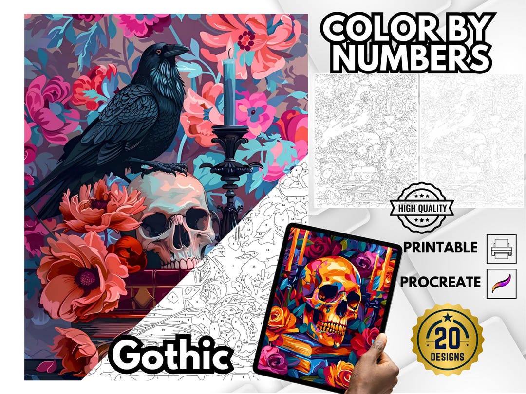 Color by Number, Gothic Books Coloring Pages, Books Coloring Pages ...