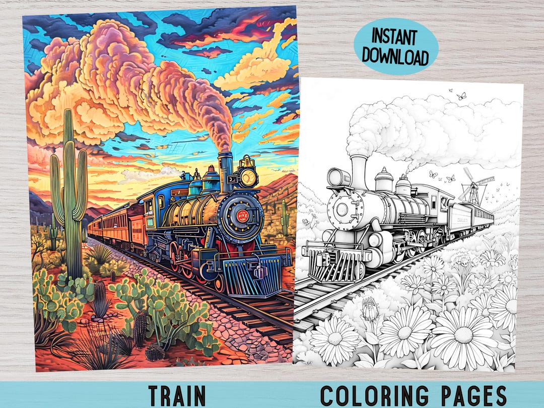 Train Coloring Book, Locomotive Designs (digital Download) - Etsy
